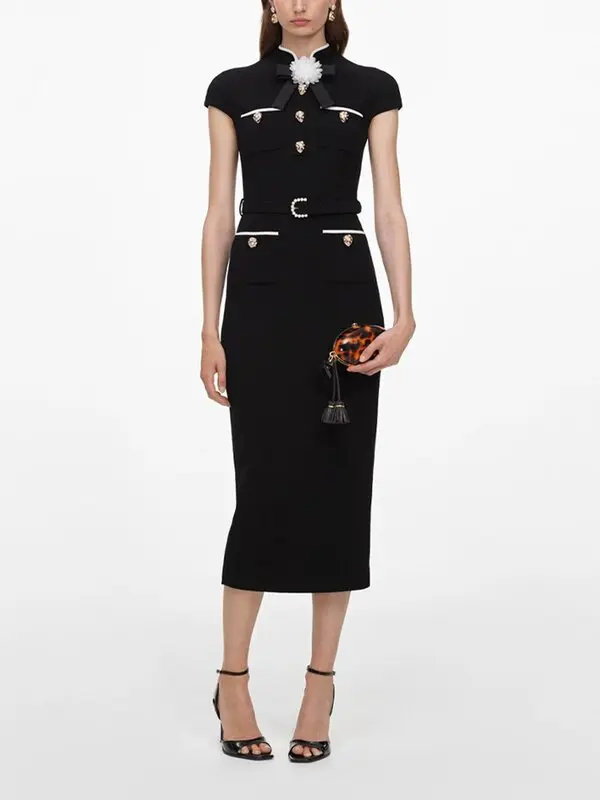 SELF-PORTRAIT Wool Crepe Midi Dress