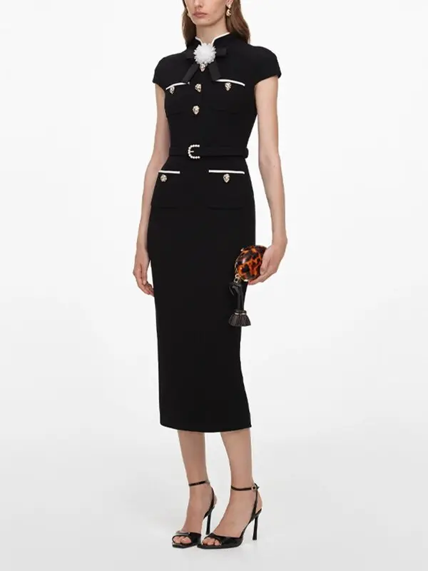SELF-PORTRAIT Wool Crepe Midi Dress