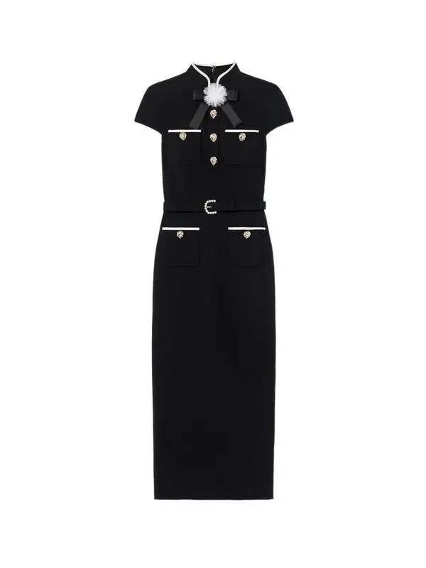 SELF-PORTRAIT Wool Crepe Midi Dress - Multicolor