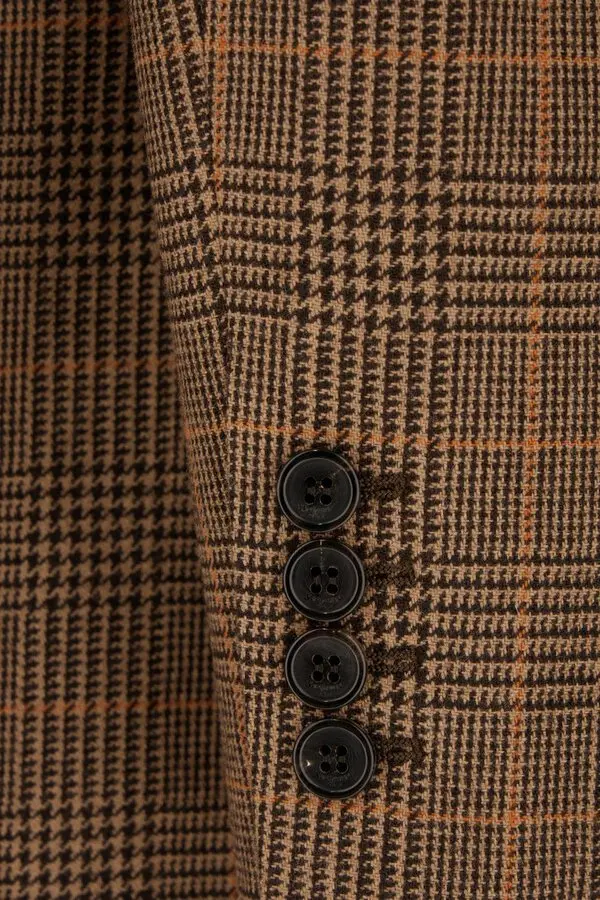 Saint Laurent Checked Wool Blend Double Breasted Blazer