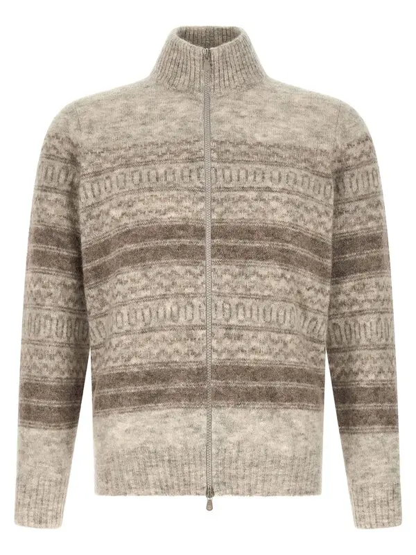 Brunello Cucinelli Jacquard Zip-up Cardigan - Cream
