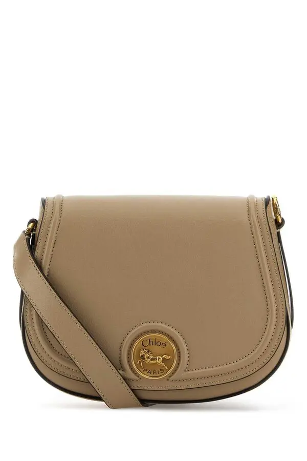 Chloé Cappuccino Leather Horse Medal Crossbody Bag - Brown