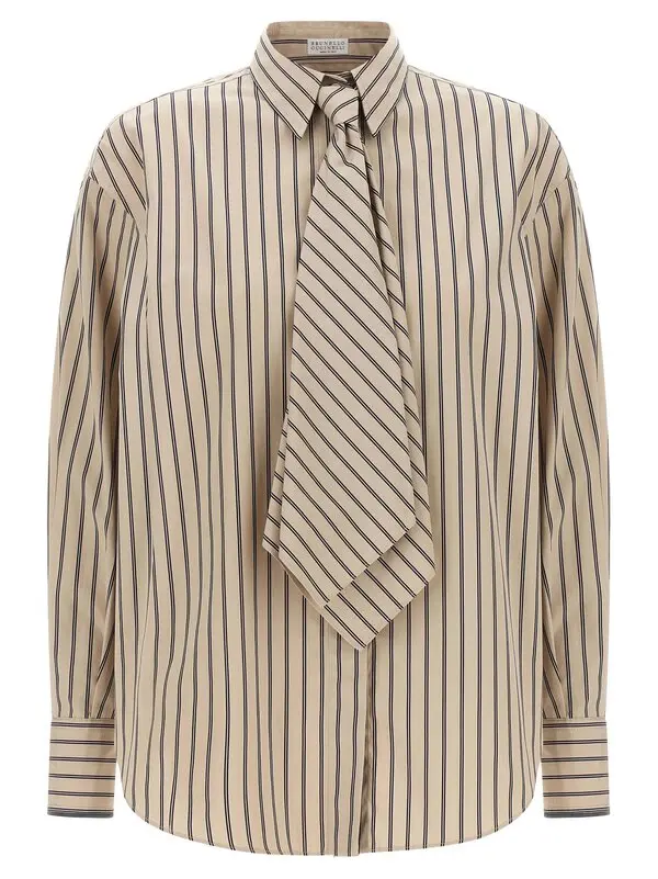 Brunello Cucinelli Shirt With Tie - Cream
