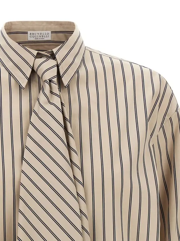 Brunello Cucinelli Striped Shirt With Integrated Tie