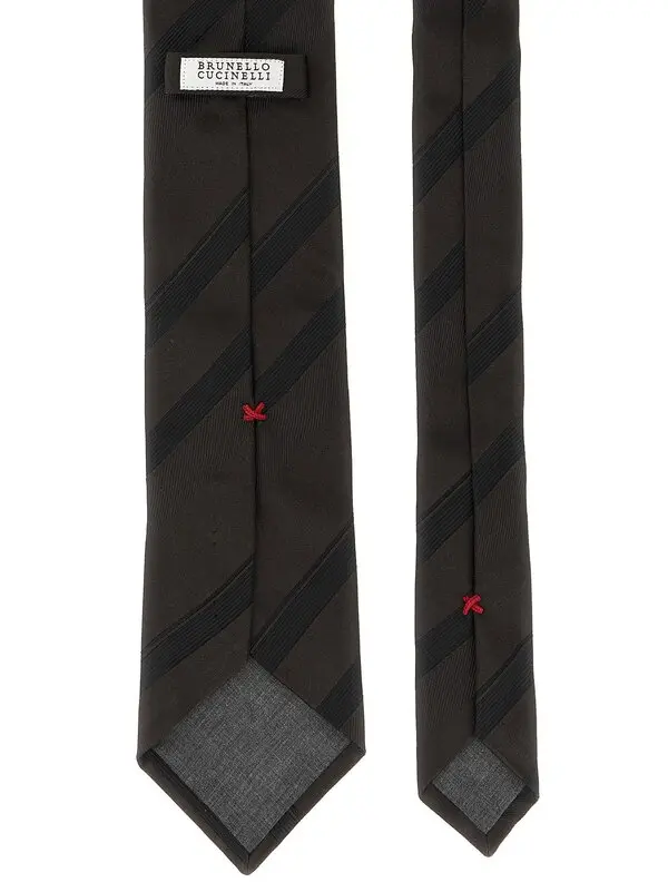 Brunello Cucinelli Regimental Silk Tie - Brown