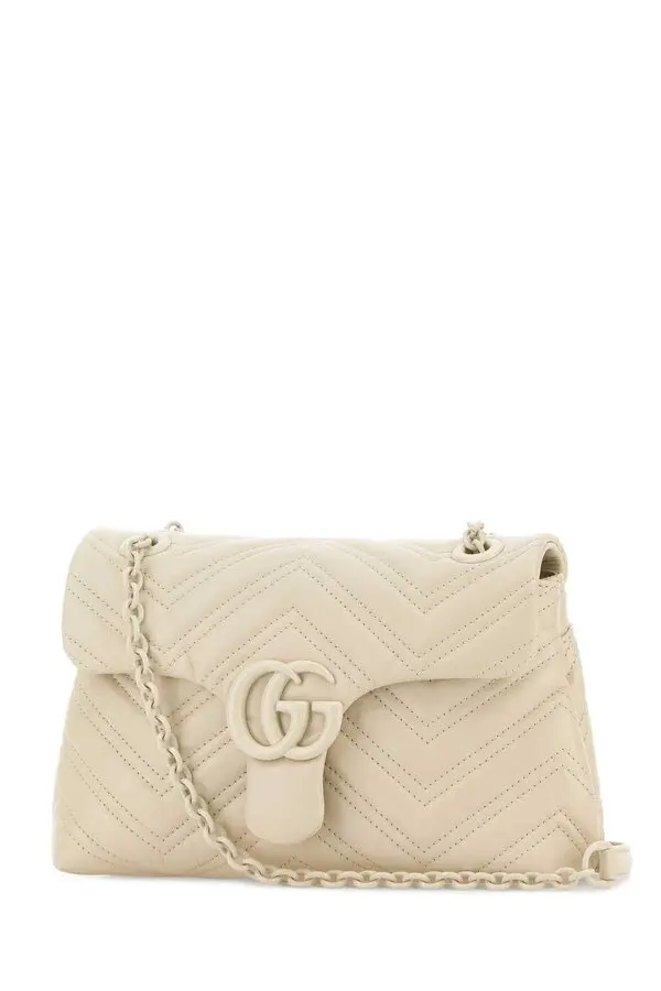 Gucci Ivory Nappa Leather Small Gg Marmont Shoulder Bag - White