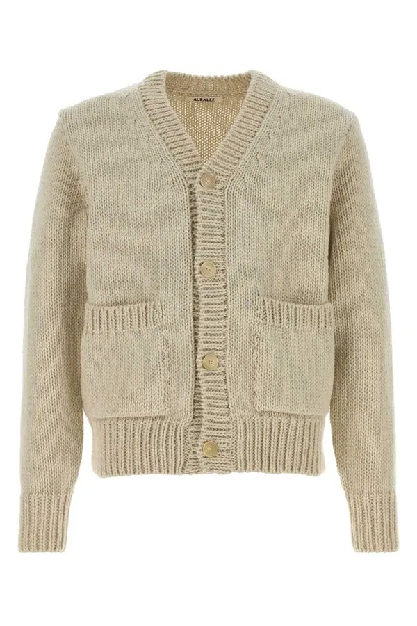 Auralee Sand Wool Blend Cardigan