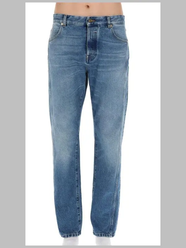 Balmain Jeans Dritto In Denim Délav - Blue