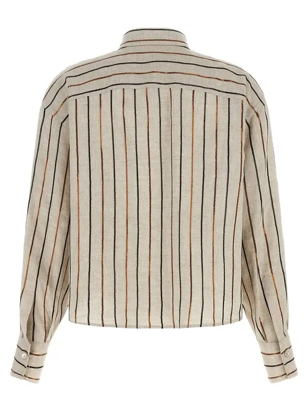 Brunello Cucinelli Sparkling Stripes Linen Shirt - Cream