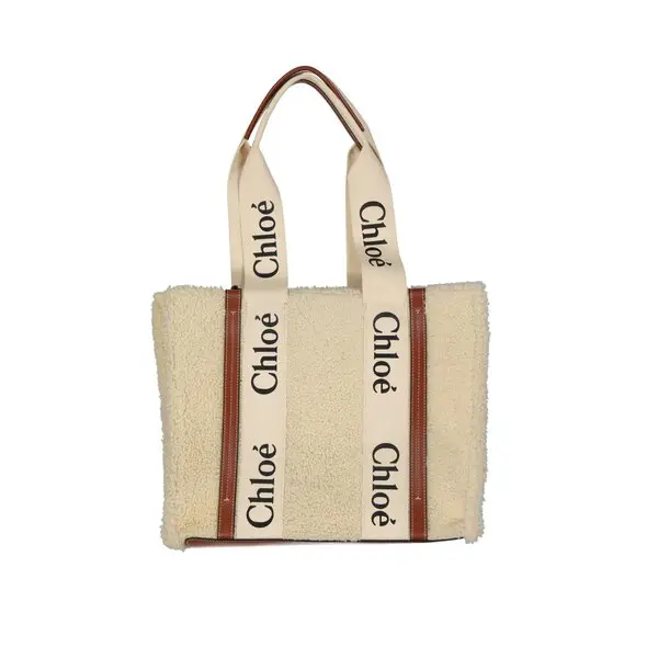 Chloé Woody Shearling Tote Bag - Cream
