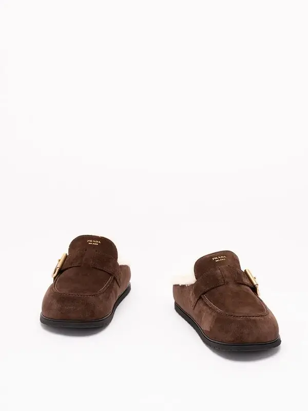 Prada Suede And Shearling Mules