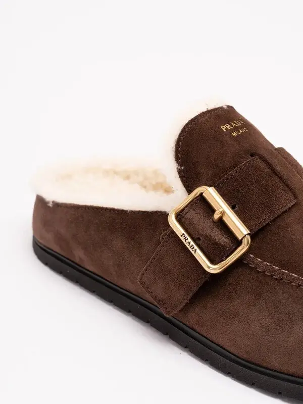 Prada Suede And Shearling Mules