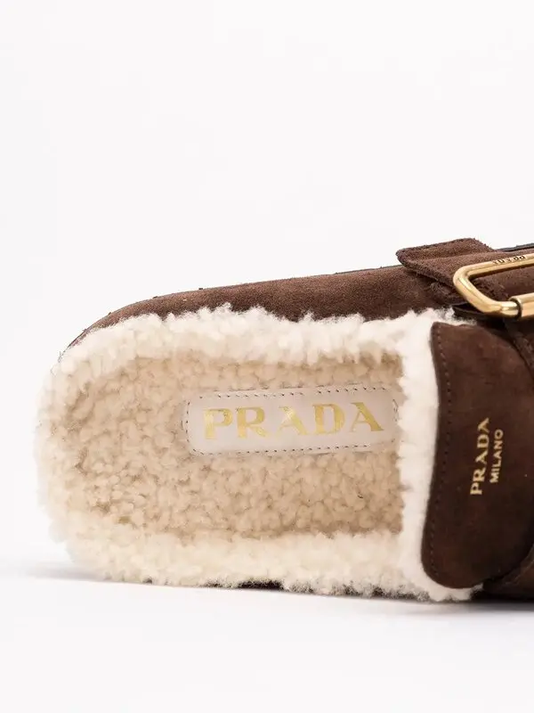 Prada Suede And Shearling Mules