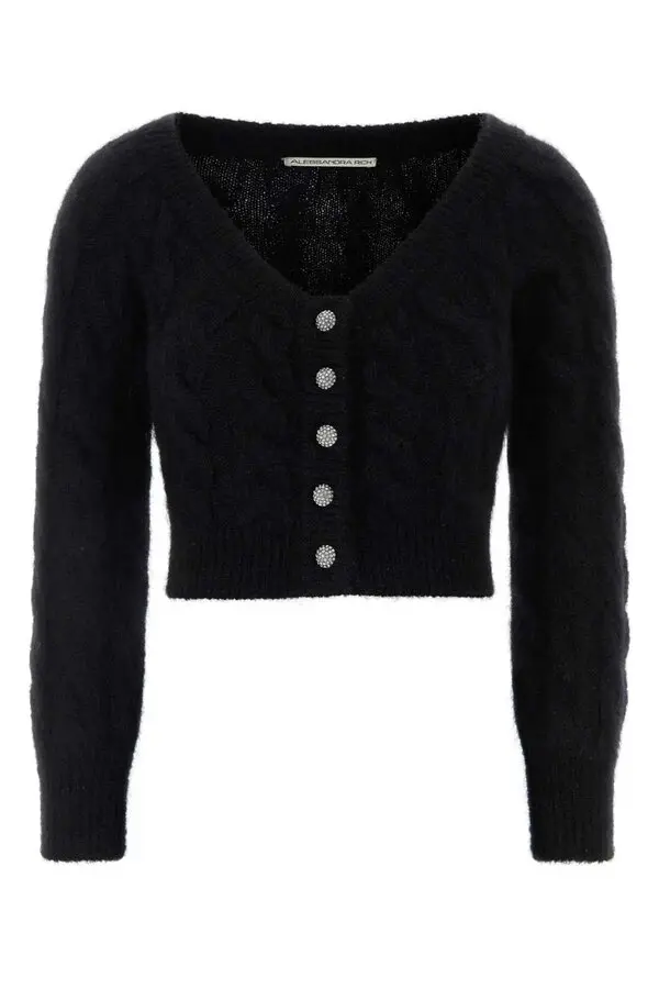 Alessandra Rich Stretch Mohair Blend Cardigan - Black