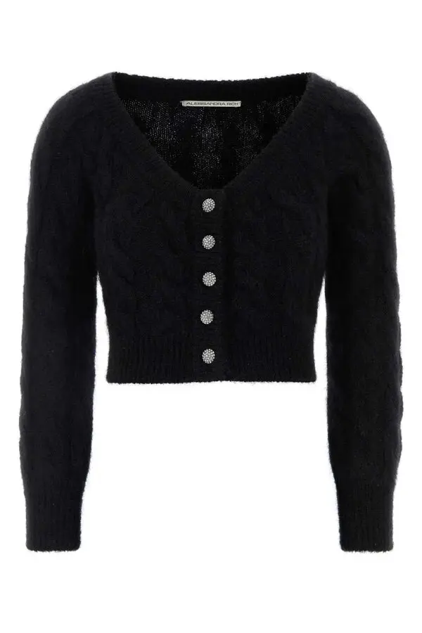 Alessandra Rich Stretch Mohair Blend Cardigan - Black