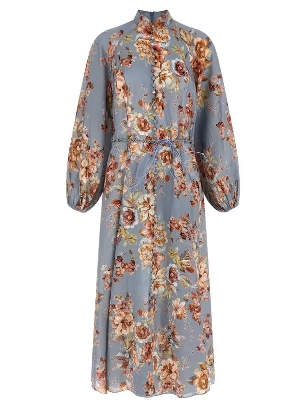 Zimmermann Awaken Floral Print Linen Midi Dress - Blue