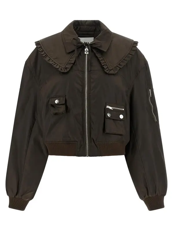 GANNI Duchesse Nylon' Bomber Jacket - Brown