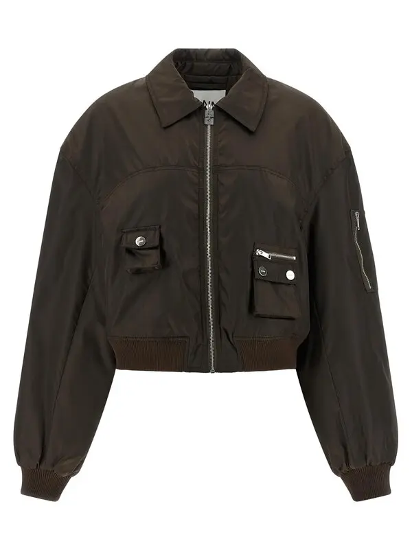GANNI Duchesse Nylon' Bomber Jacket - Brown