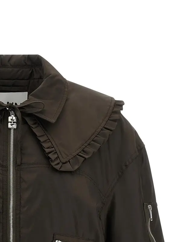 GANNI Duchesse Nylon' Bomber Jacket - Brown