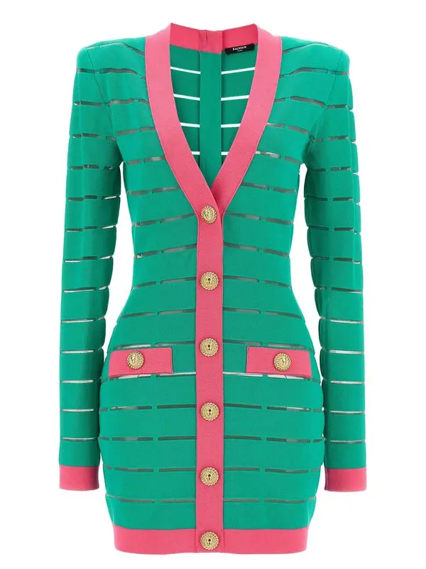 Balmain Two-tone Knit Dress - Green