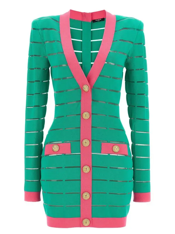 Balmain Two-tone Knit Dress - Green