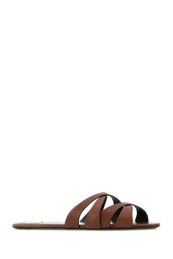 Saint Laurent Leather Chandler Slippers - Brown