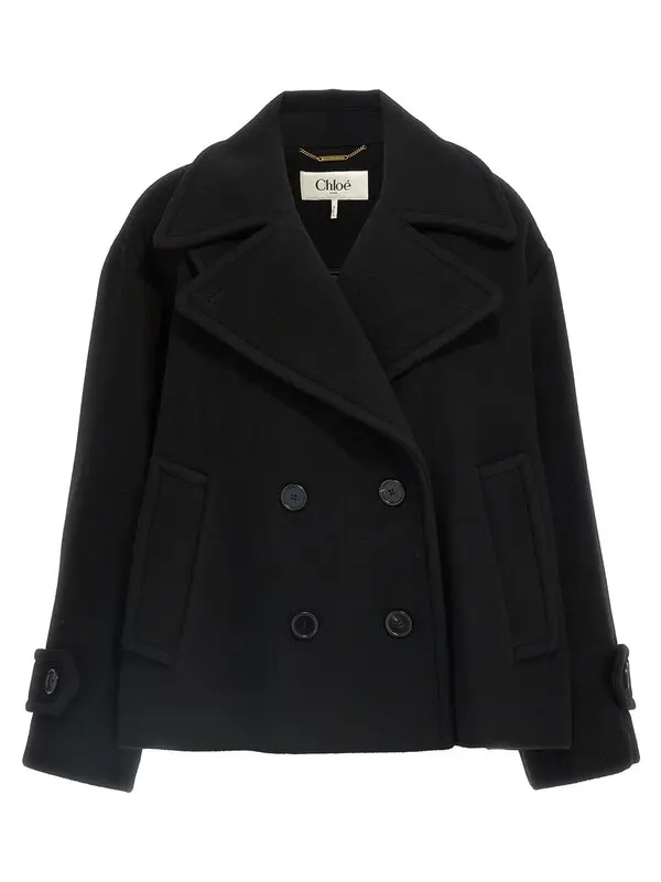 Chloé Double Breasted Wool Coat - Black