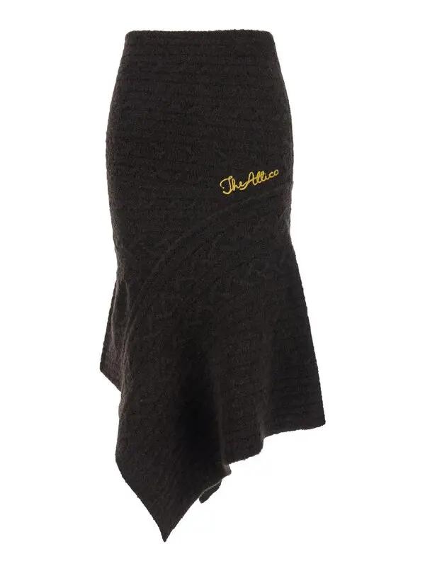 Attico Brown Skirt With Asymmetrical Design And Logo Lettering In Wool - Multicolor