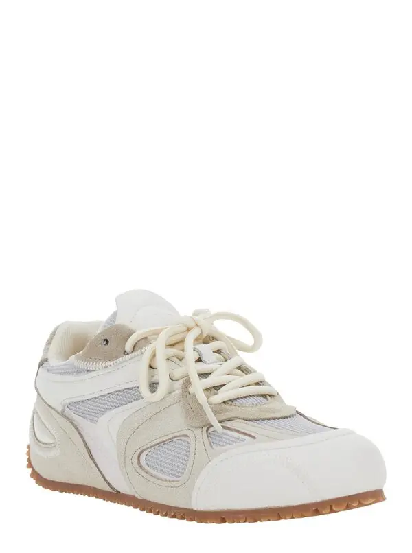 Axel Arigato Slow Runner' White And Beige Sneaker With Mesh Inserts And Grooved Sole In Leather And Fabric - Multicolor