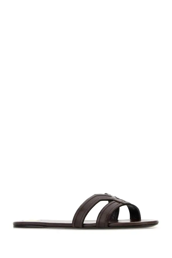 Saint Laurent Leather Mabrouka Slippers - Brown