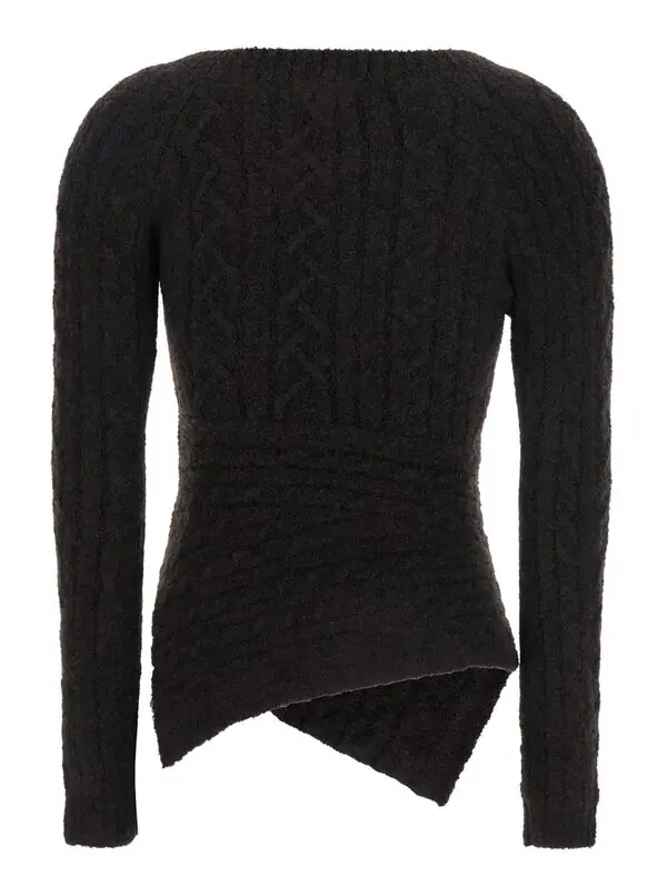 Attico Brown Sweater With Asymmetrical Design And Logo Lettering In Wool - Multicolor