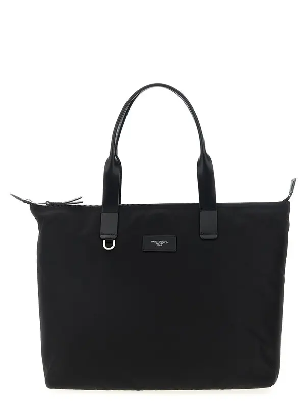 Dolce & Gabbana Media Logo Patch Shopping Bag - Black