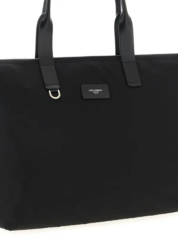 Dolce & Gabbana Media Logo Patch Shopping Bag - Black