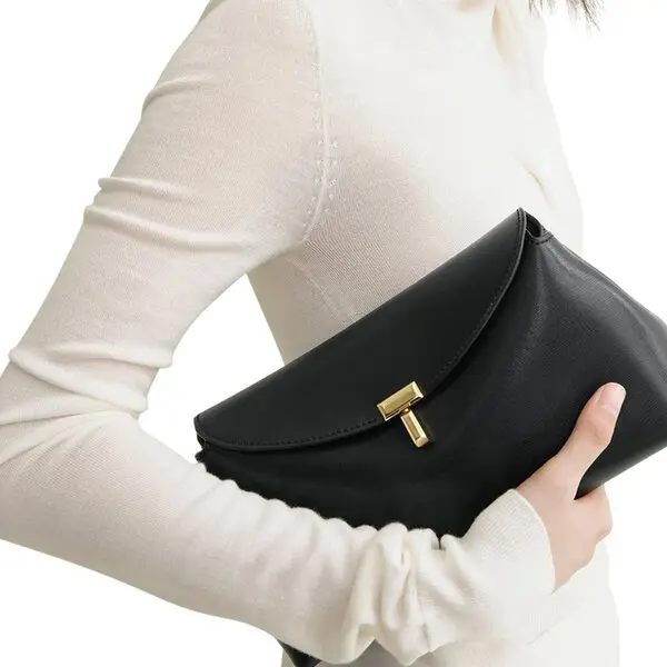 TOTEME T-lock Leather Clutch Bag - Black