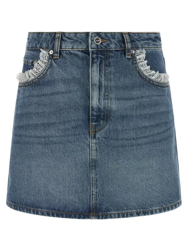 GANNI Denim And Lace Skirt - Blue