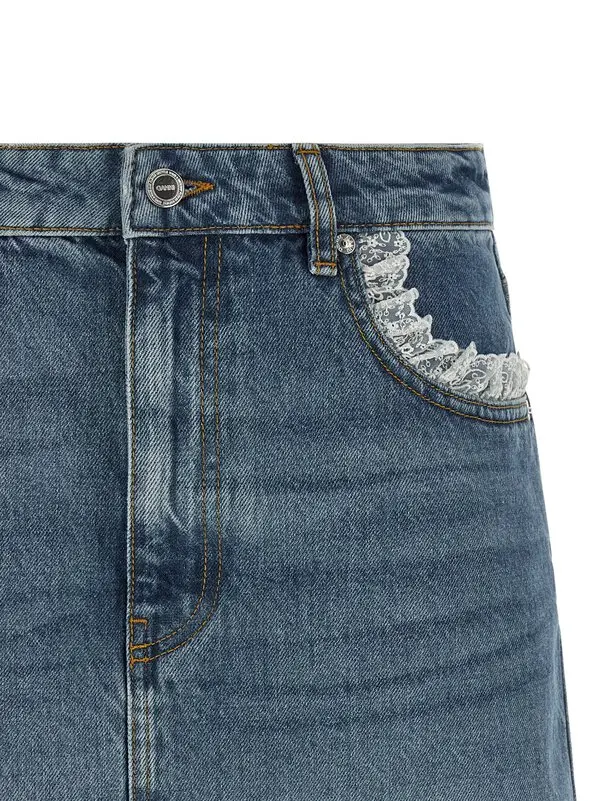 GANNI Denim And Lace Mini Skirt - Blue