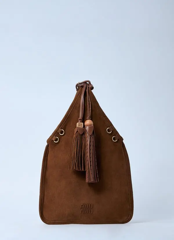 Miu Miu Suede Handbag With Tassels - Brown
