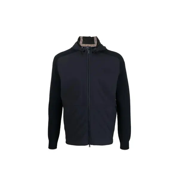 Herno Knit-sleeve Hooded Jacket - Blue