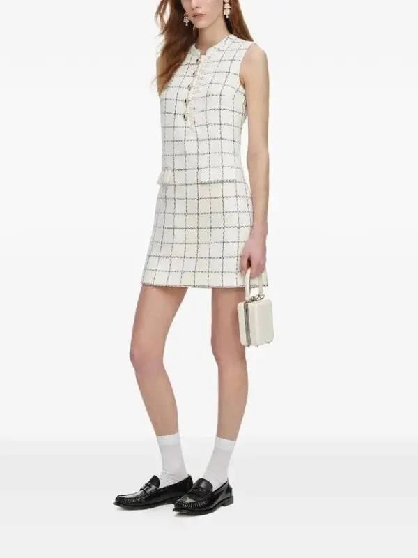 SELF-PORTRAIT Check Boucle Lace Trim Mini Dress - Multicolor