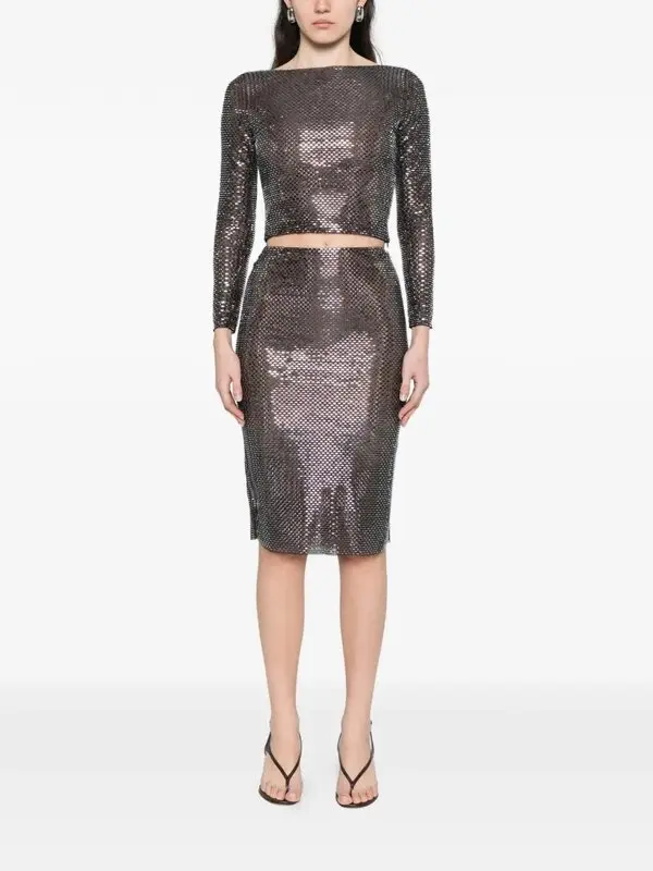 SELF-PORTRAIT Rhinestone Midi Skirt