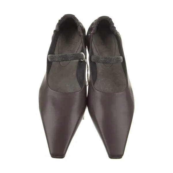 Brunello Cucinelli Leather Mary Jane Flats - Brown