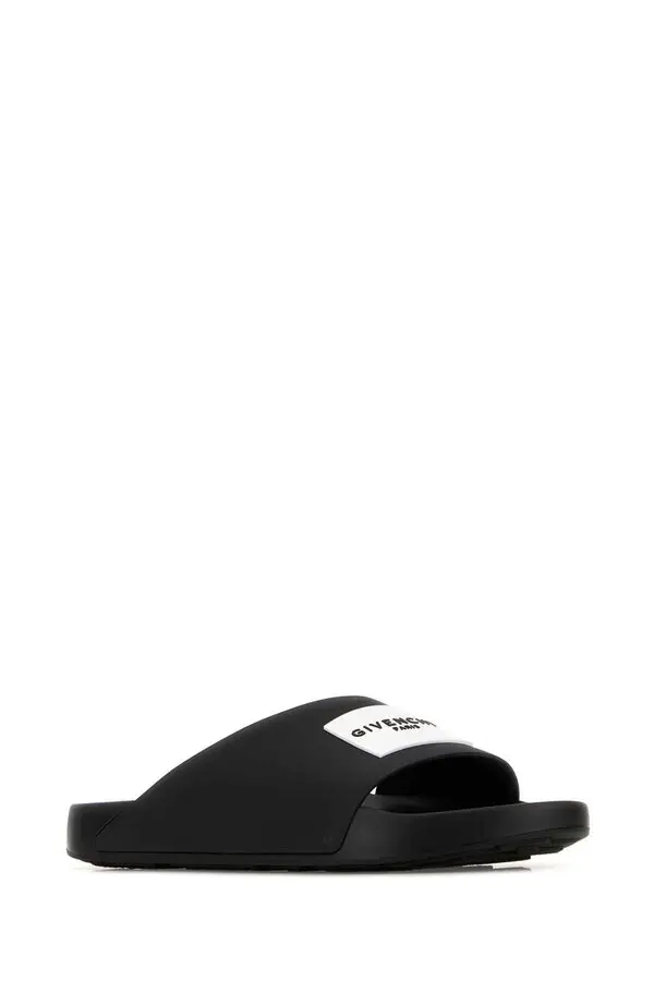Givenchy Rubber Label Slippers - Black