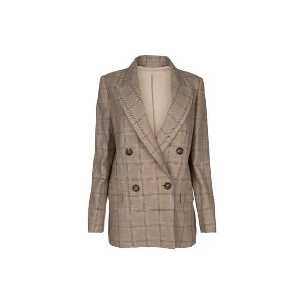 Brunello Cucinelli Prince Of Wales Linen Blazer - Brown