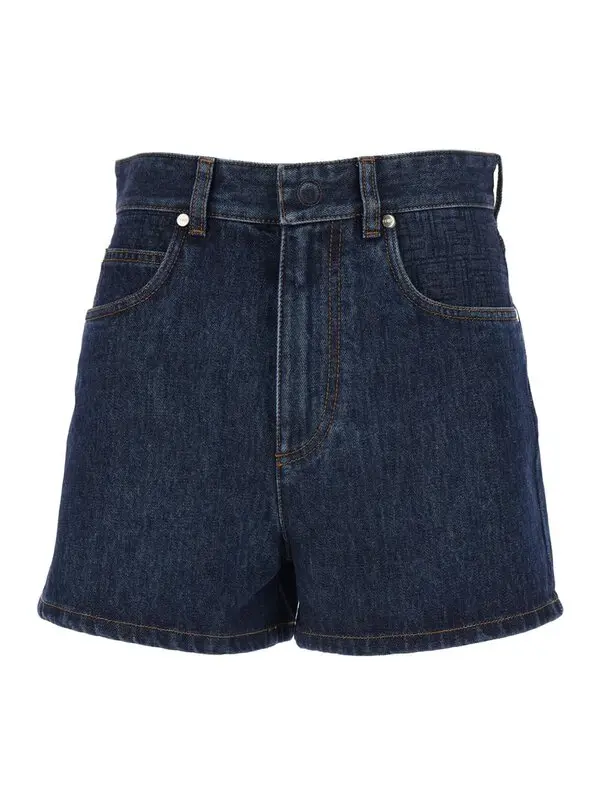 Fendi Blue Shorts With Logo Patch On The Back In Denim For - Multicolor