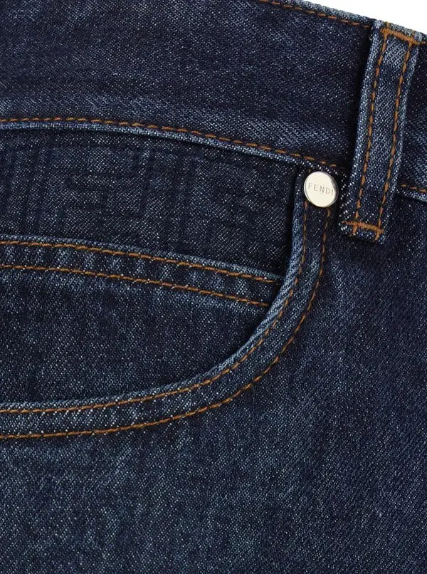 Fendi Blue Shorts With Logo Patch On The Back In Denim For - Multicolor