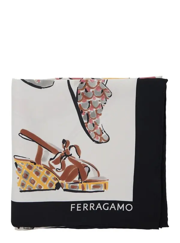 FERRAGAMO Scarf With All-over Printed Motif And Lettering Logo In Silk For - Multicolor