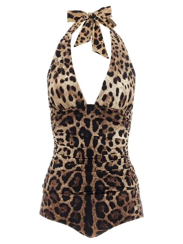 Dolce & Gabbana Leopardo' One-piece Swimsuit - Brown