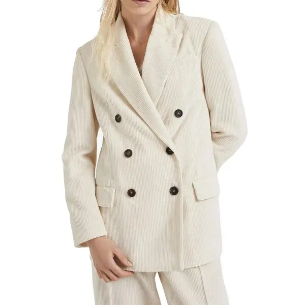Brunello Cucinelli Corduroy Double-breasted Blazer - White