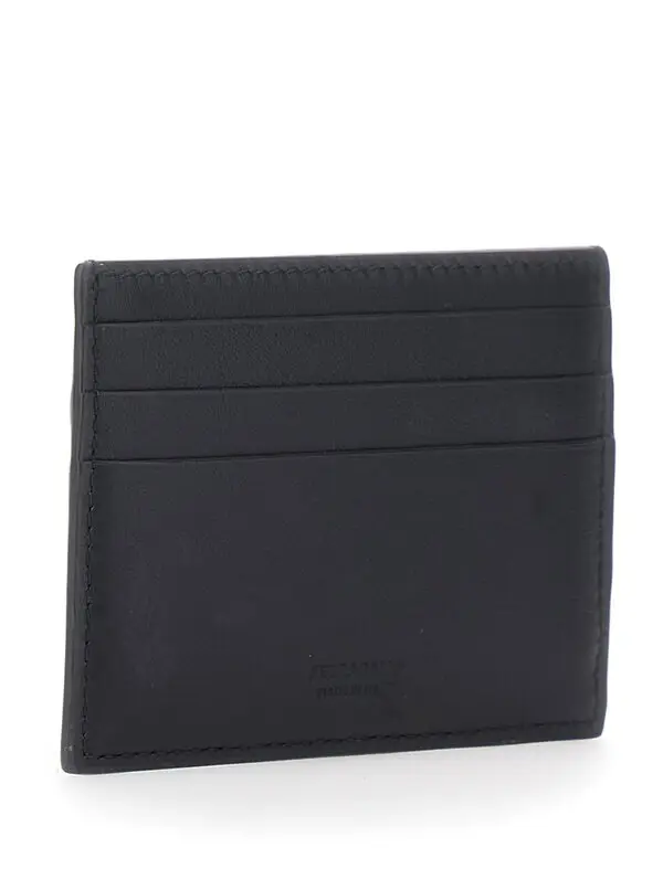 FERRAGAMO Black Card Holder With Gancini Plaque On The Front In Leather - Multicolor