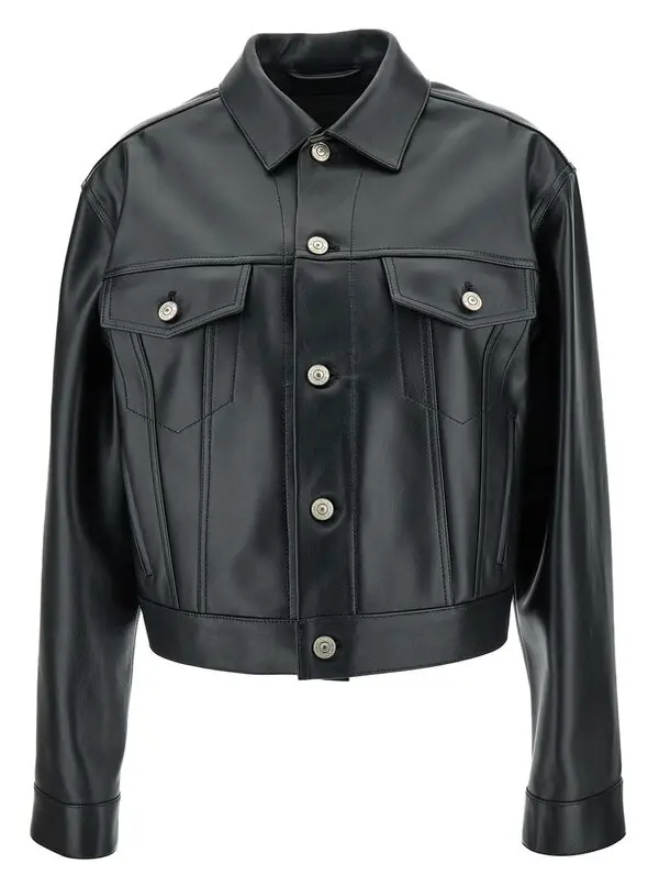 Balenciaga Black Cropped Jacket With Silver-tone Branded Buttons In Super Smooth Leather - Multicolor